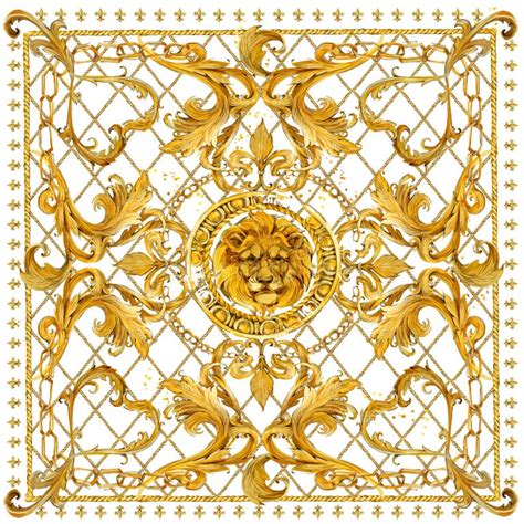 Gold Chains Seamless Border Luxury Illustration Golden Lion Head Lace Damask Pattern Design