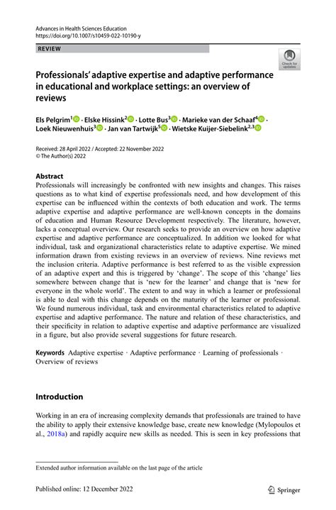 Pdf Professionals Adaptive Expertise And Adaptive Performance In
