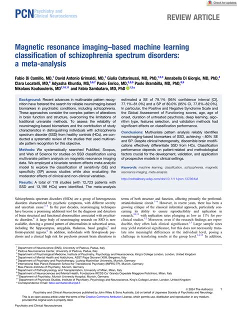 Pdf Magnetic Resonance Imagingbased Machine Learning Classification Of Schizophrenia Spectrum