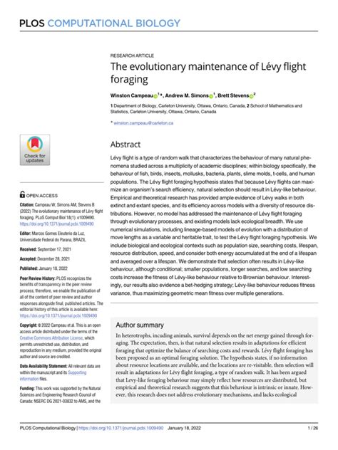 The Evolutionary Maintenance Of Levy Fli Pdf Evolution Foraging