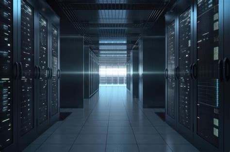 Premium Ai Image A Dark Room With A Long Aisle With A Blue Light That Sayscloud Computing