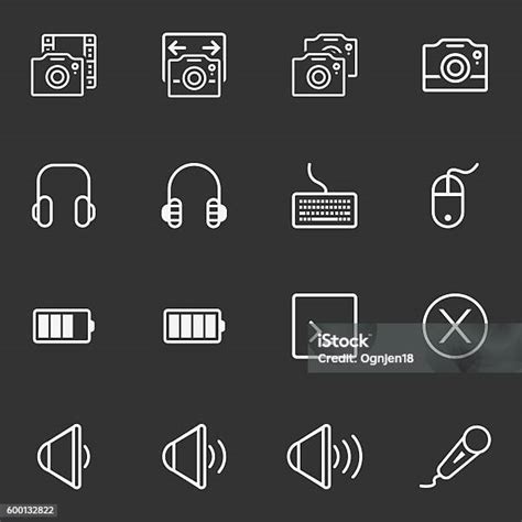 얇은 선 스트로크 기술 아이콘 벡터 일러스트레이션 세트 0명에 대한 스톡 벡터 아트 및 기타 이미지 0명 디지털 일안 반사식 카메라 마이크 Istock