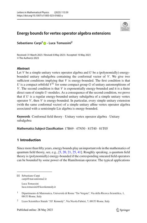 Pdf Energy Bounds For Vertex Operator Algebra Extensions