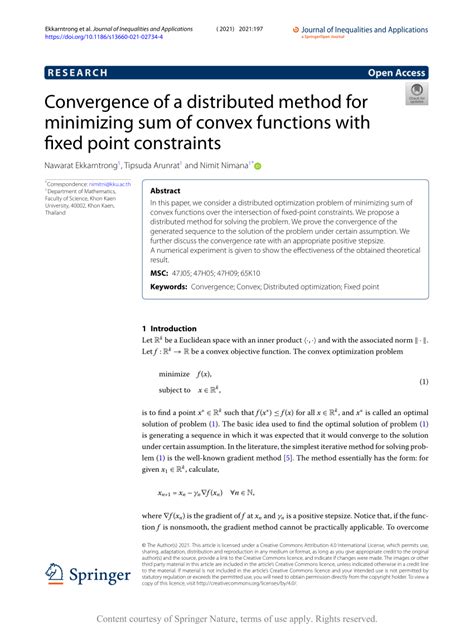 Pdf Convergence Of A Distributed Method For Minimizing Sum Of Convex