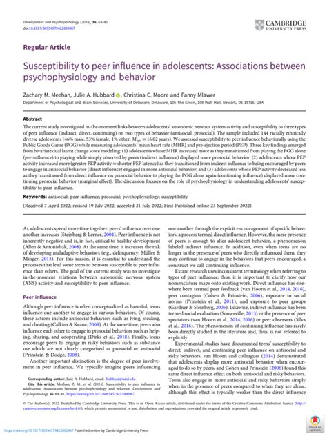 Susceptibility To Peer Influence In Adolescents Associations Between