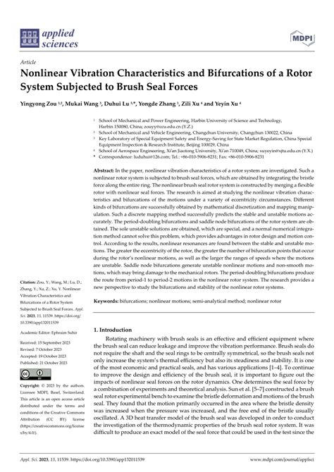Pdf Nonlinear Vibration Characteristics And Bifurcations Of A Rotor System Subjected To Brush