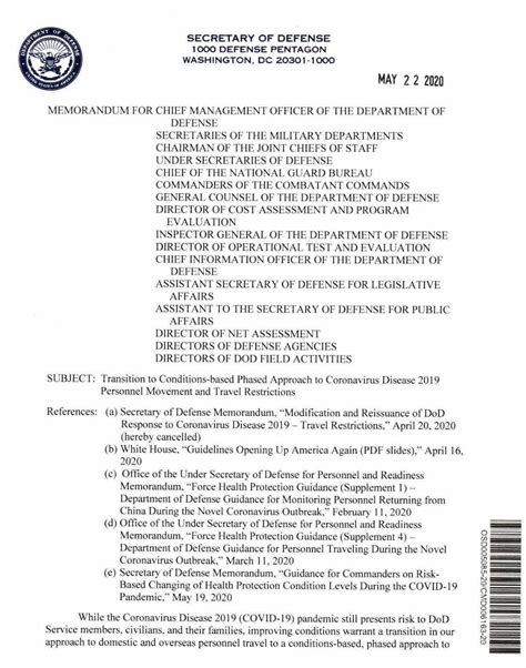 30jun20 Travel Ban Rescinded By Secdef Esper 22may20 Link To Memo Is Below R Bolc