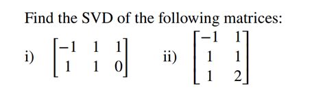 Solved Find The SVD Of The Following Matrices I Chegg Com