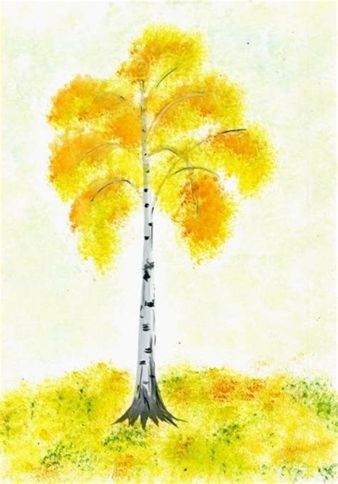 Рисунки осенней берёзы для детей