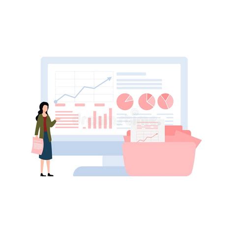 Girl Pointing To Data Graph On Monitor Stock Illustration Illustration Of Computer Working