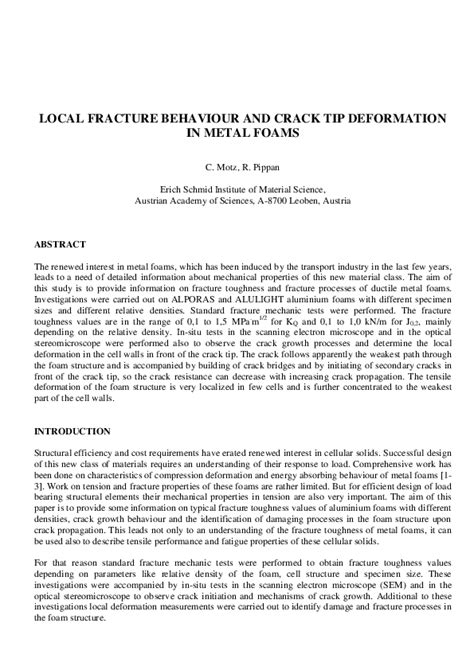 Pdf Local Fracture Behaviour And Crack Tip Deformation In Metal Foams