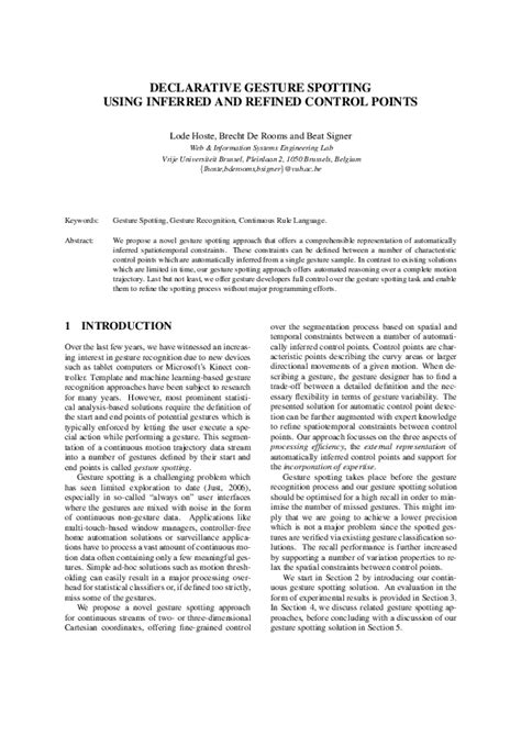 Declarative Gesture Spotting Using Inferred And Refined Control Points