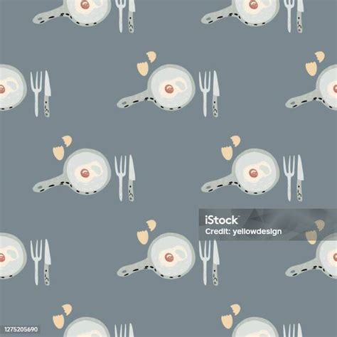 아침 식사 음식 장식으로 매끄러운 패턴 팬 위 니지와 파스텔 톤의 민속에 계란 식사 회색 배경 건강한 식생활에 대한 스톡 벡터 아트 및 기타 이미지 Istock