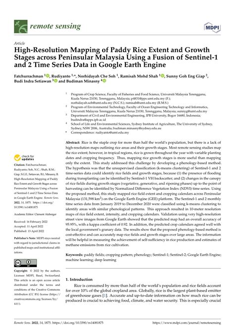 Pdf High Resolution Mapping Of Paddy Rice Extent And Growth Stages Across Peninsular Malaysia