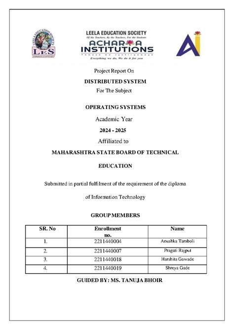Os Microproject Project Report On Distributed System For The Subject