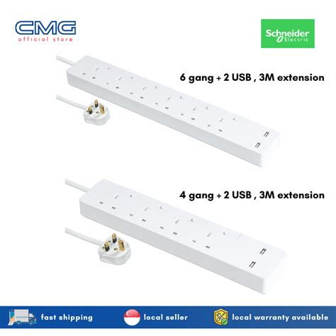 Schneider Avataron Extend Electric Trailing Socket With Individual Switch Usb 3m Extension 4