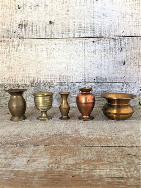 Brass Vases 5 Small Brass Vases Mixed Lot Brass Vases Etsy Brass