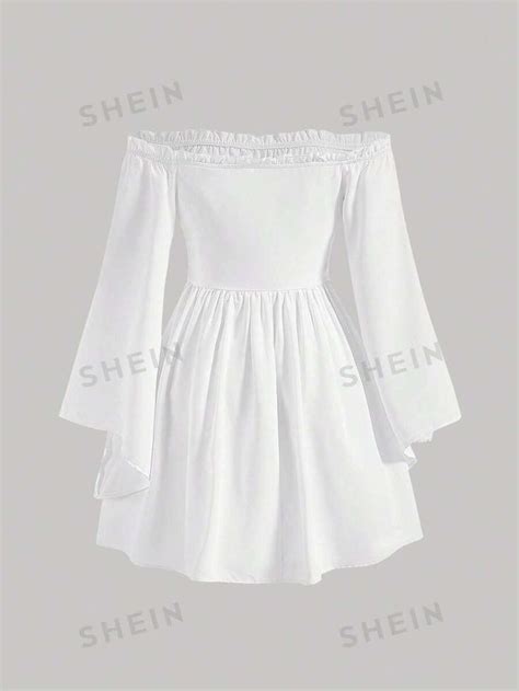 Shein Mod Off Shoulder Frill Trim Flounce Sleeve Bell Sleeves White
