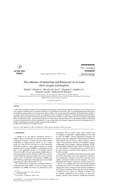 Pdf The Influence Of Midazolam And Flumazenil On Rat Brain Slices