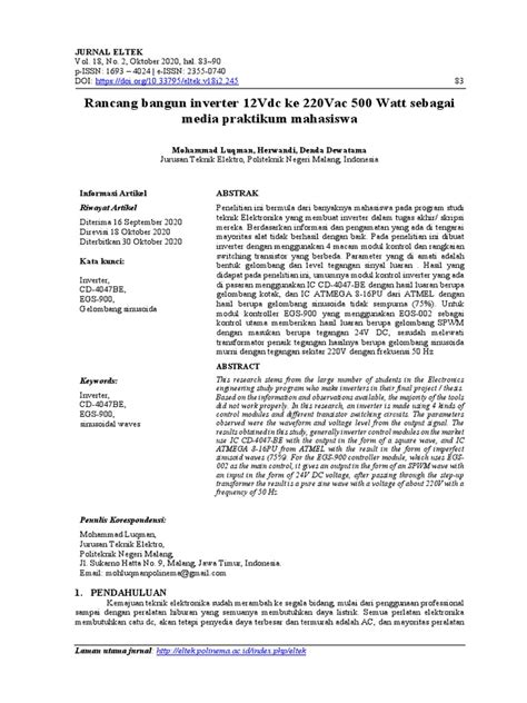 Rancang Bangun Inverter 12v Dc Ke 220v Ac 500 Watt Pdf