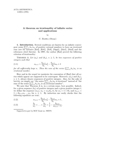 A Theorem On Irrationality Of Infinite Series Pdf Sequence Series Mathematics