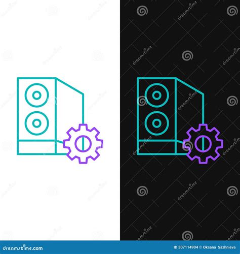 Line Case Of Computer Icon Isolated On White Background Computer Server Workstation Colorful