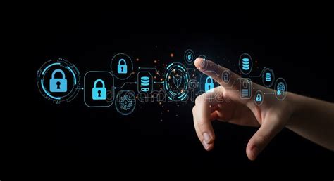 A Hand Interacts With A Virtual Interface Displaying Icons Representing Stock Illustration