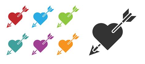 흰색 배경에 격리 된 하트와 화살표 아이콘과 검은 아무 르 기호 사랑 기호 발렌타인 기호 다채로운 아이콘을 설정합니다 벡터 2월에 대한 스톡 벡터 아트 및 기타 이미지