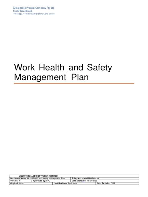 Work Health And Safety Management Plan Pdf Occupational Safety And