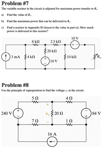 Solved Problem 7 Maximum Power Transfer And Resistor Values The Variable Resistor In The