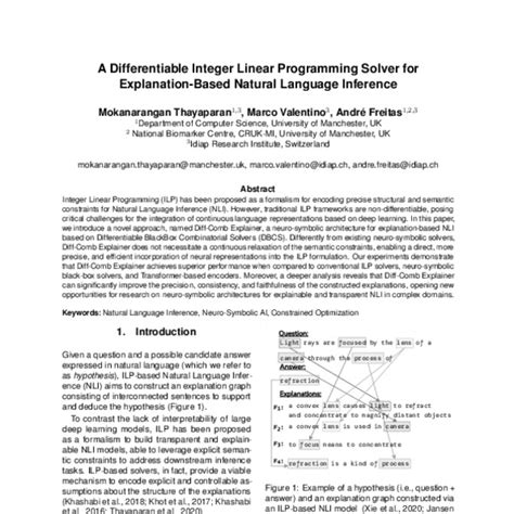 A Differentiable Integer Linear Programming Solver For Explanation Based Natural Language
