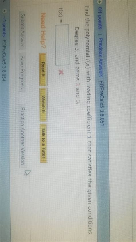 Solved Points Previous Answers FDPreCalc Find The Chegg