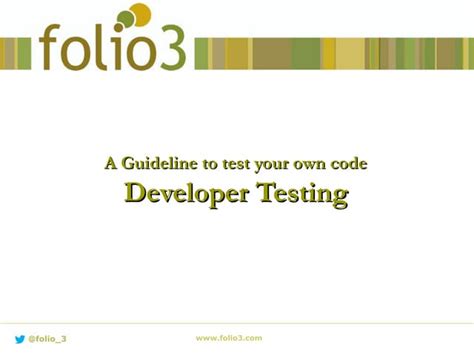 A Guideline To Test Your Own Code Developer Testing Ppt