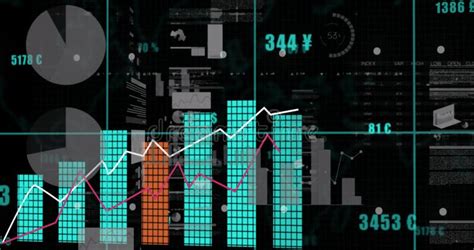 animation of graphs data and numbers on black digital screen stock