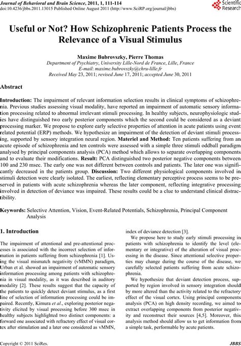 Useful Or Not How Schizophrenic Patients Process The Relevance Of A Visual Stimulus