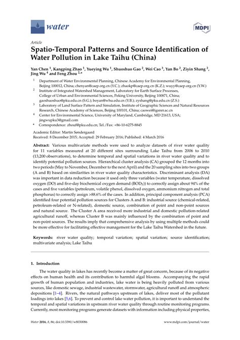Pdf Spatio Temporal Patterns And Source Identification Of Water Pollution In Lake Taihu China