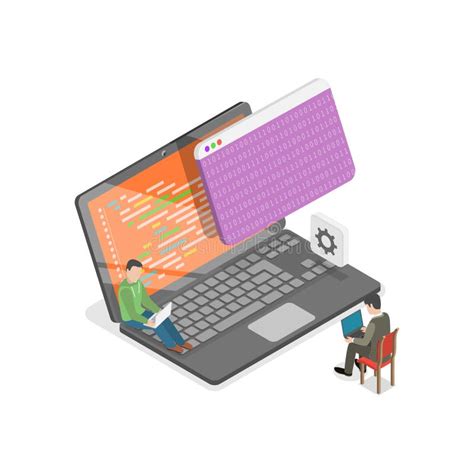 3d Isometric Flat Illustration Of Software Development And Integration Item 1 Stock Vector
