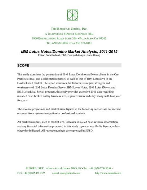 IBM Lotus Notes Domino Market Analysis 2011 2015 The Radicati