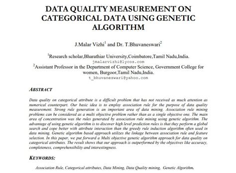 Albert Ca On Linkedin Article Name Data Quality Measurement On Categorical Data Using Genetic