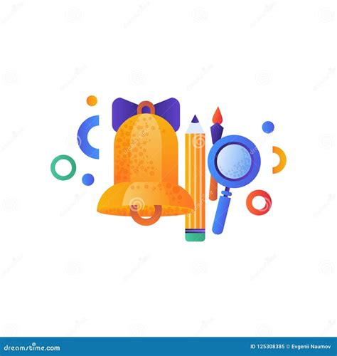 School Golden Bell Pencil Pen And Magnifying Glass Education Concept