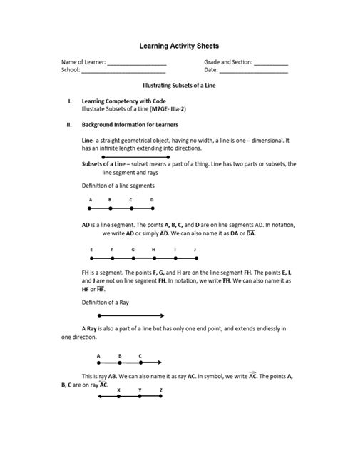 G7 Q3 2 Illustrating Subsets Of A Line Pdf Geometry Mathematics