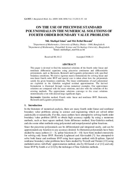 Pdf On The Use Of Piecewise Standard Polynomials In The Numerical