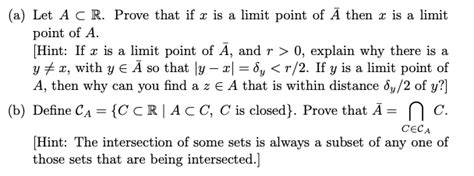 7 given a set a⊂r define aˉ a∪l a where l a is