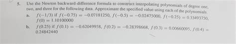 Solved 5 Use The Newton Backward Difference Formula To
