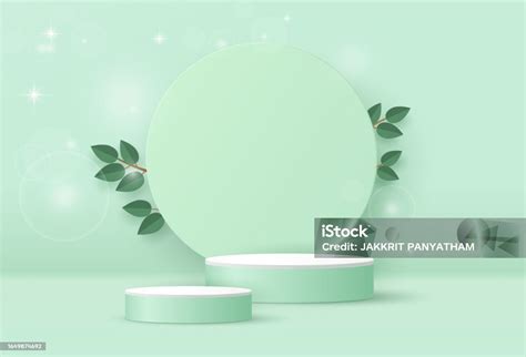 제품 발표 브랜딩 포장 및 판촉을 위한 녹색 연단 배경 플랫폼 스탠드 쇼 화장품 플랫폼 0명에 대한 스톡 벡터 아트 및 기타 이미지 Istock