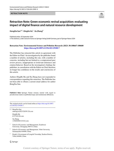 Retraction Note Green Economic Revival Acquisition Evaluating Impact Of Digital Finance And