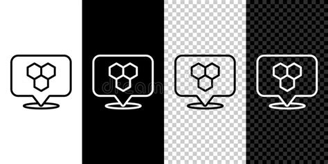 Set Line Honeycomb Bee Location Map Pin Pointer Icon Isolated On Black