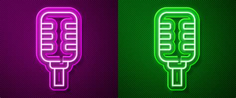 보라색과 녹색 배경에 격리 빛나는 네온 라인 마이크 아이콘 공기 라디오 마이크 마이크에 스피커 기호입니다 벡터 가수에 대한 스톡 벡터 아트 및 기타 이미지 Istock