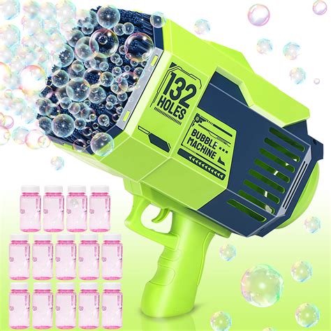 Bubble Gun Upgraded 132 Hole Bubble Machine Gun With Color Light