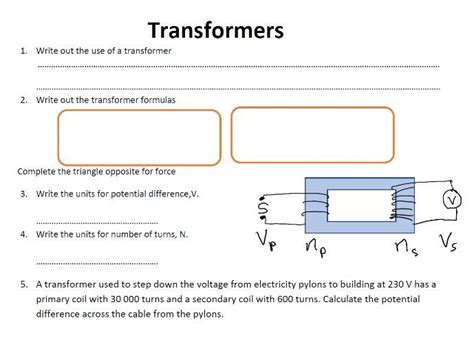 Ks4 Gcse Physics Transformer Formulas Worksheet With Questions And